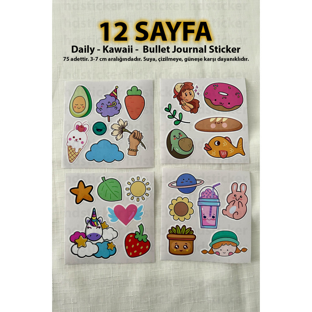 75 Adet Kawaii Sticker – Ajanda ve Laptop Çıkartma Seti