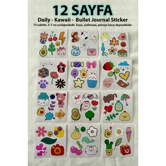 75 Adet Kawaii Cute Sticker – Bullet Journal ve Ajanda Çıkartmaları