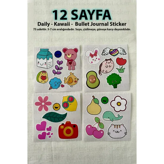 75 Adet Kawaii Cute Sticker – Bullet Journal ve Ajanda Çıkartmaları
