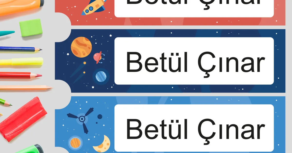 İsme Özel 180 Adet Okul Etiketi | Kalem ve Defter Sticker Seti
