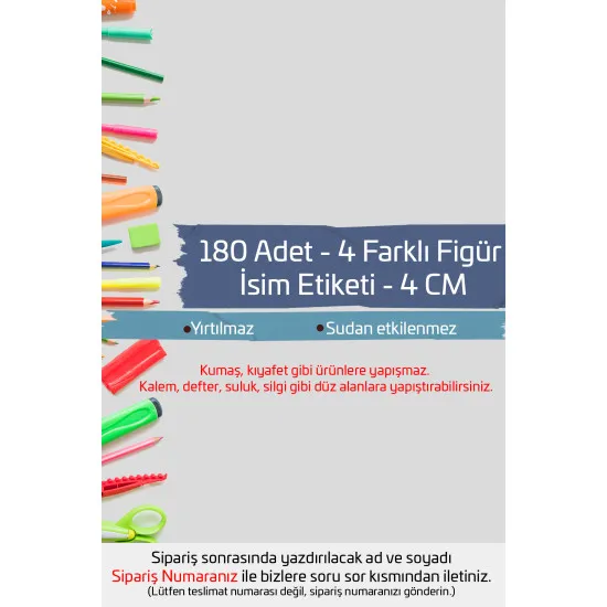 İsme Özel 180 Adet Okul Etiketi | Kalem ve Defter Sticker Seti